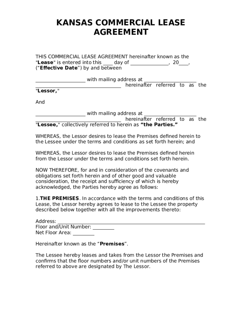 KANSAS COMMERCIAL LEASE AGREEMENT Doc Template | pdfFiller
