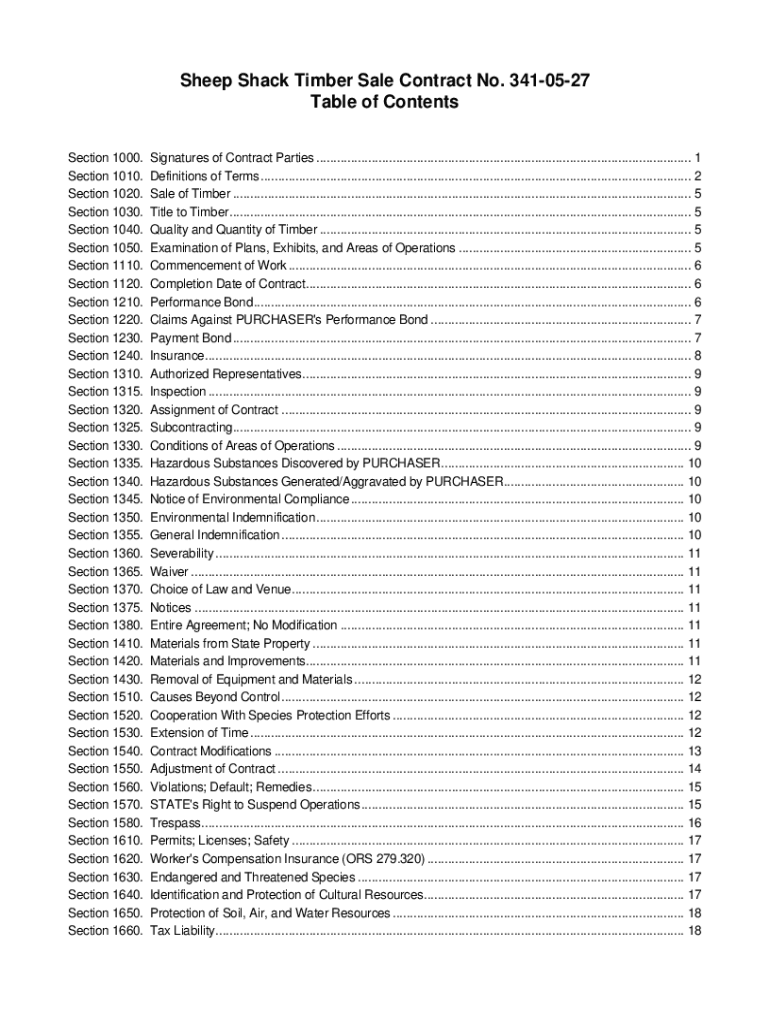 Fillable Online Sheep Shack Timber Sale Contract No. 341-05-27 Table of ...