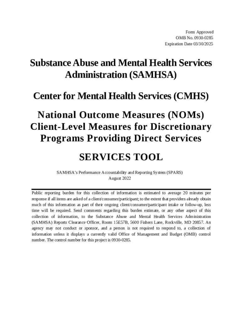 CMHS NOMS Services Tool Crosswalk - SPARS - SAMHSA Doc Template | pdfFiller