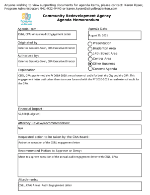 Fillable Online Community Redevelopment Agency Agenda Memorandum Fax ...