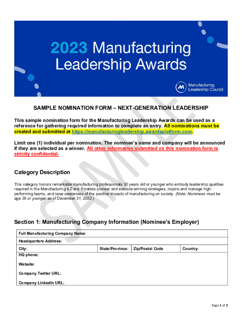 Fillable Online 2023 NEXT-GENERATION LEADERSHIP NOMINATION FORM - For ...