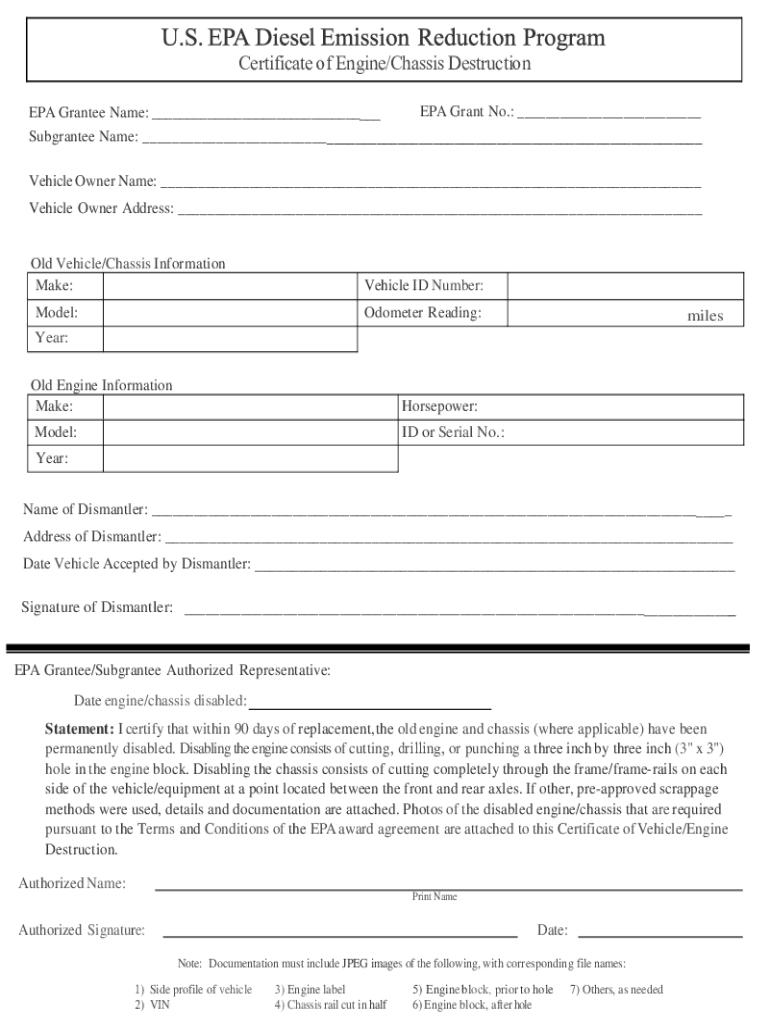 Fillable Online Vehicle/Equipment and Engine Disposition Form Fax Email ...