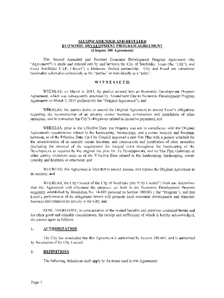 Fillable Online Chapter 380 Economic Development Incentive Agreement ...