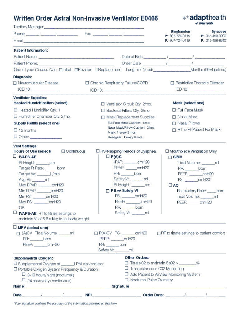Fillable Online Astral Non-Invasive Ventilation Form Fax Email Print ...