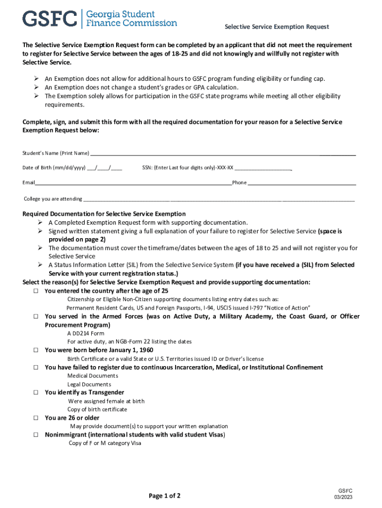 Fillable Online The Selective Service Exemption Request form can be ...