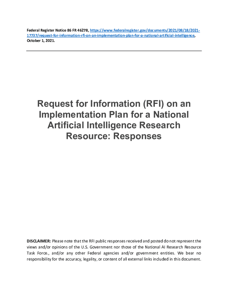 Fillable Online Request for Information (RFI) on an Implementation Plan for a National ...