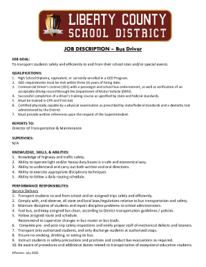 Fillable Online School Bus Driver Job Description +2023 TEMPLATE Fax ...
