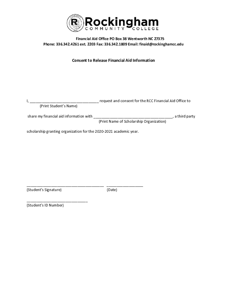 Fillable Online I, request and consent for the RCC Financial Aid Office to Fax Email Print ...