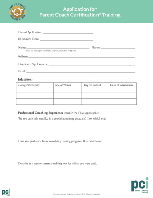 Fillable Online Application for Parent Coach Certification Training Fax Email Print - pdfFiller