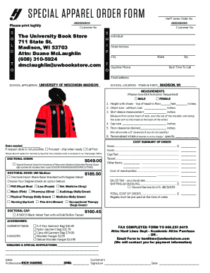 Fillable Online Order form for Phd and doctoral graduation gowns ...
