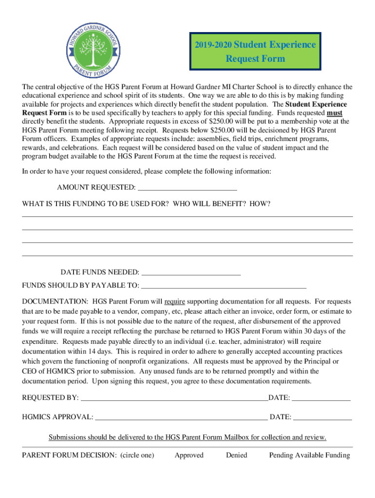 Fillable Online 2019-2020 Student Experience Request Form Fax Email ...