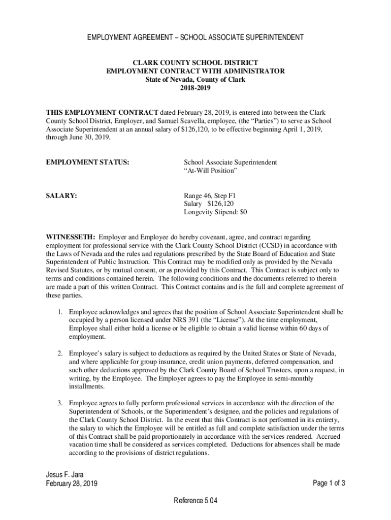 Fillable Online EMPLOYMENT AGREEMENT SCHOOL ASSOCIATE SUPERINTENDENT Fax Email Print - pdfFiller