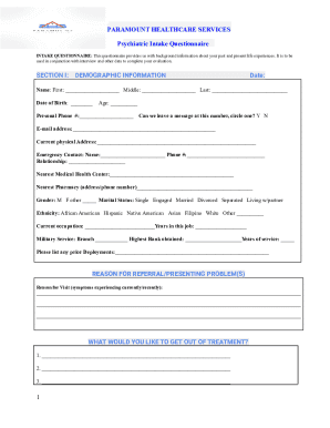 Fillable Online Intake form (AARoss, PMHNP) Fax Email Print - pdfFiller