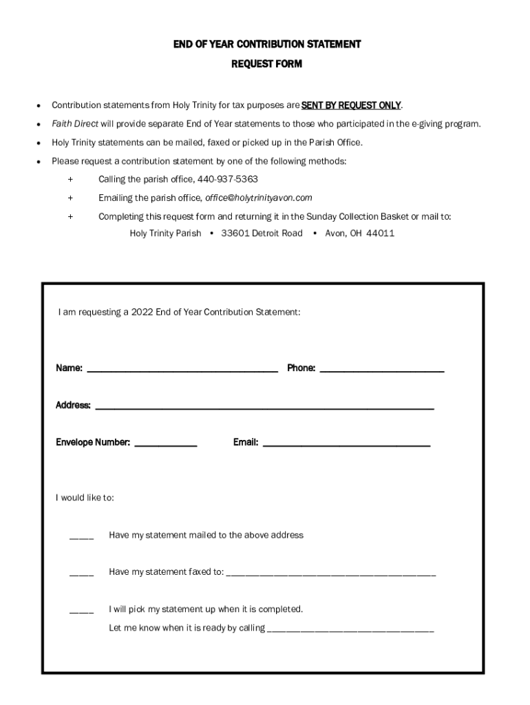 Fillable Online END OF YEAR CONTRIBUTION STATEMENT REQUEST ... Fax ...