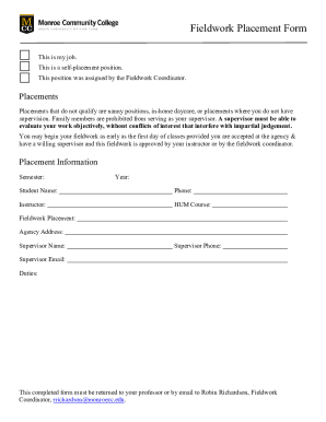 Fillable Online Fieldwork Placement Form Fax Email Print - pdfFiller