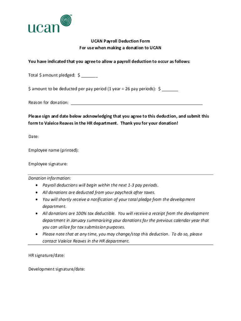 Fillable Online UCAN Payroll Deduction Form Fax Email Print - pdfFiller