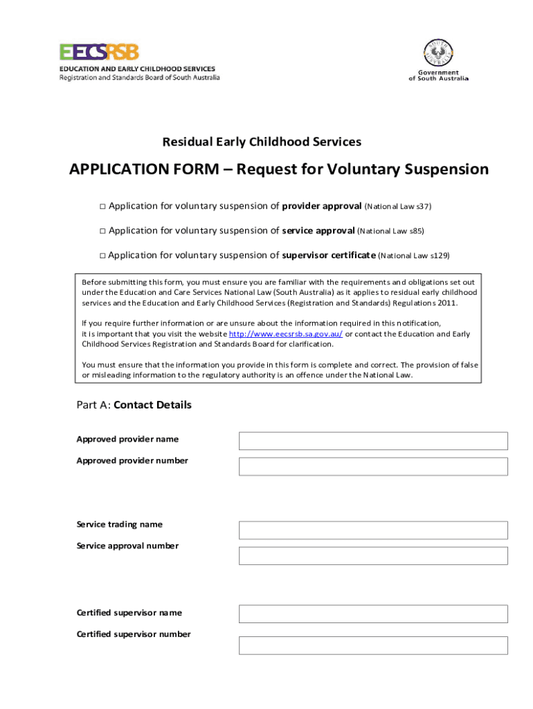 Fillable Online APPLICATION FORMRequest for Voluntary Suspension Fax ...