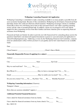 Fillable Online Wellspring Counseling Financial Aid Application Fax Email Print - pdfFiller