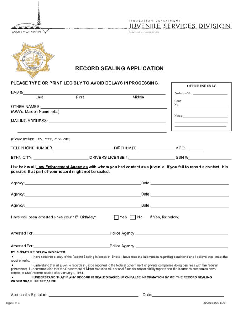 Fillable Online Expungement Application Process for Juvenile Records ...