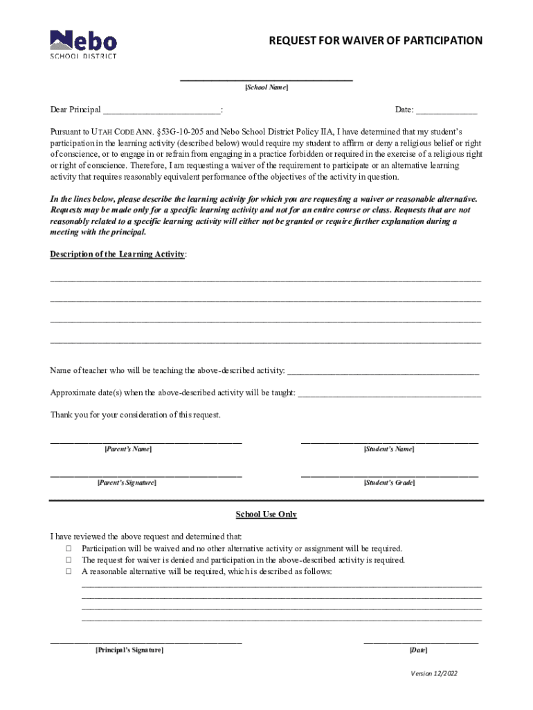 Fillable Online REQUEST FOR WAIVER OF PARTICIPATION Fax Email Print ...