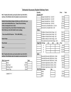 Fillable Online Orchestral Accessory Student Delivery Form Fax Email ...