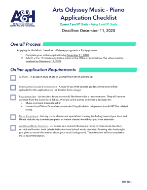 Fillable Online Arts Odyssey Music - Piano Application Checklist Fax ...