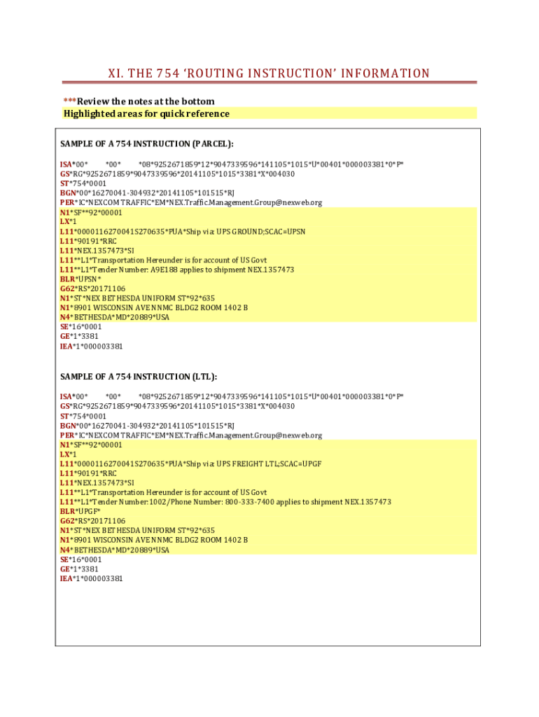 Fillable Online XI. THE 754 'ROUTING INSTRUCTION' INFORMATION Fax Email ...