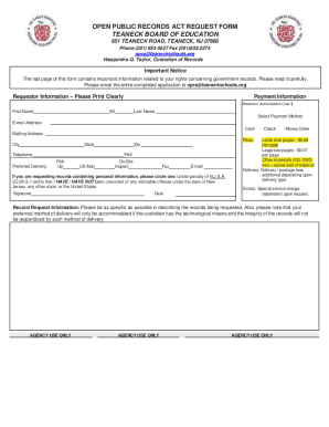 Fillable Online teaneck opra request form.doc Fax Email Print - pdfFiller