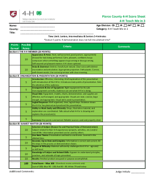 Fillable Online Pierce County 4-H Score Sheet 4-H Teach Me in 3 Fax ...