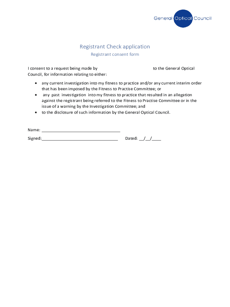 Fillable Online Registrant check application consent form. Registration ...