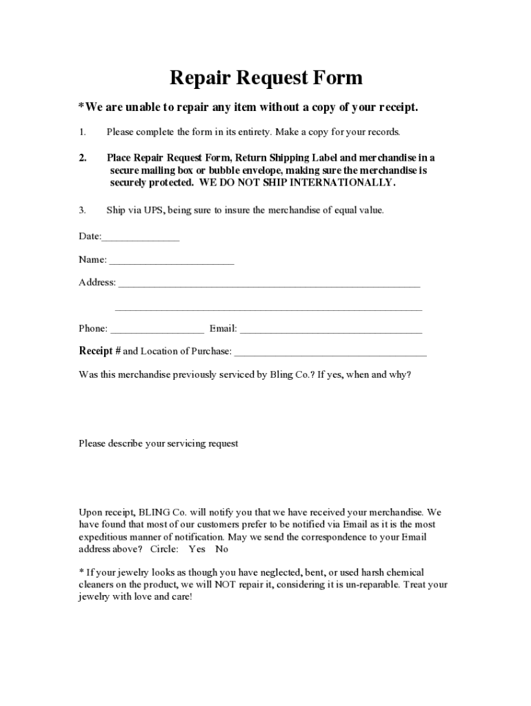 Fillable Online repair form.doc Fax Email Print - pdfFiller