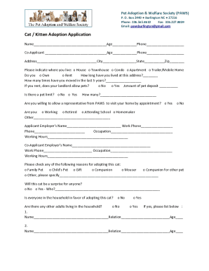 Fillable Online Cat / Kitten Adoption Application Fax Email Print ...
