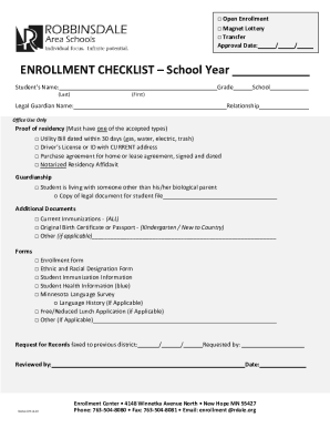 Fillable Online ENROLLMENT CHECKLISTSchool Year Fax Email Print - pdfFiller