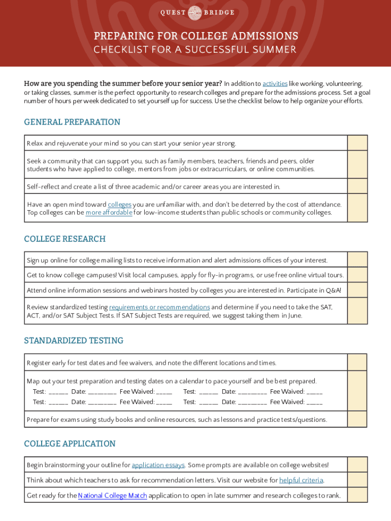 Fillable Online June Checklist for Soon-to-Be High School Seniors Fax ...