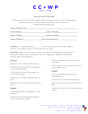Fillable Online CC+WP Funeral Planning Form.docx Fax Email Print - pdfFiller