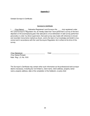 Fillable Online nbels nebraska 34 Appendix II Sample Surveyor's Certificate Fax Email Print ...
