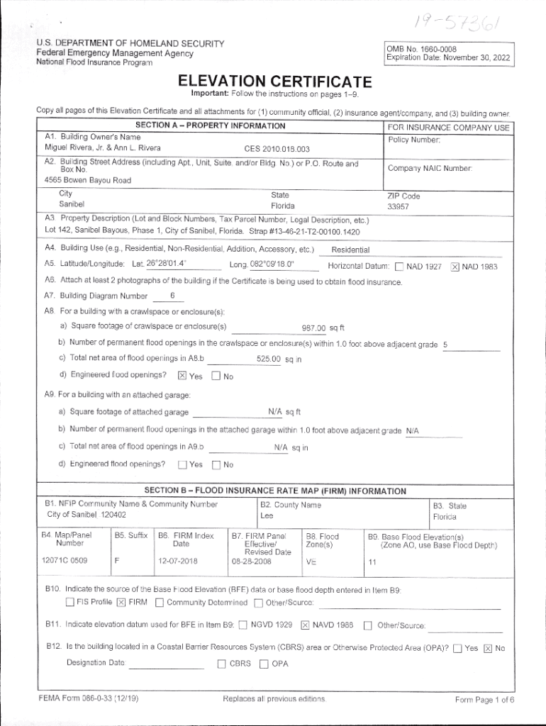 Fillable Online National Flood Insurance Program - Elevation ...