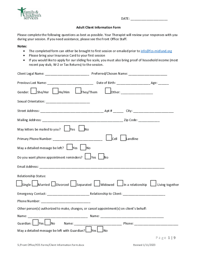 Fillable Online Pathway Adult Counseling Intake Packet copy - Pathway Ministries Fax Email Print ...