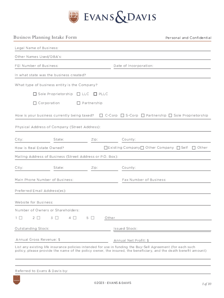 Fillable Online Business Planning Intake Form Fax Email Print - pdfFiller