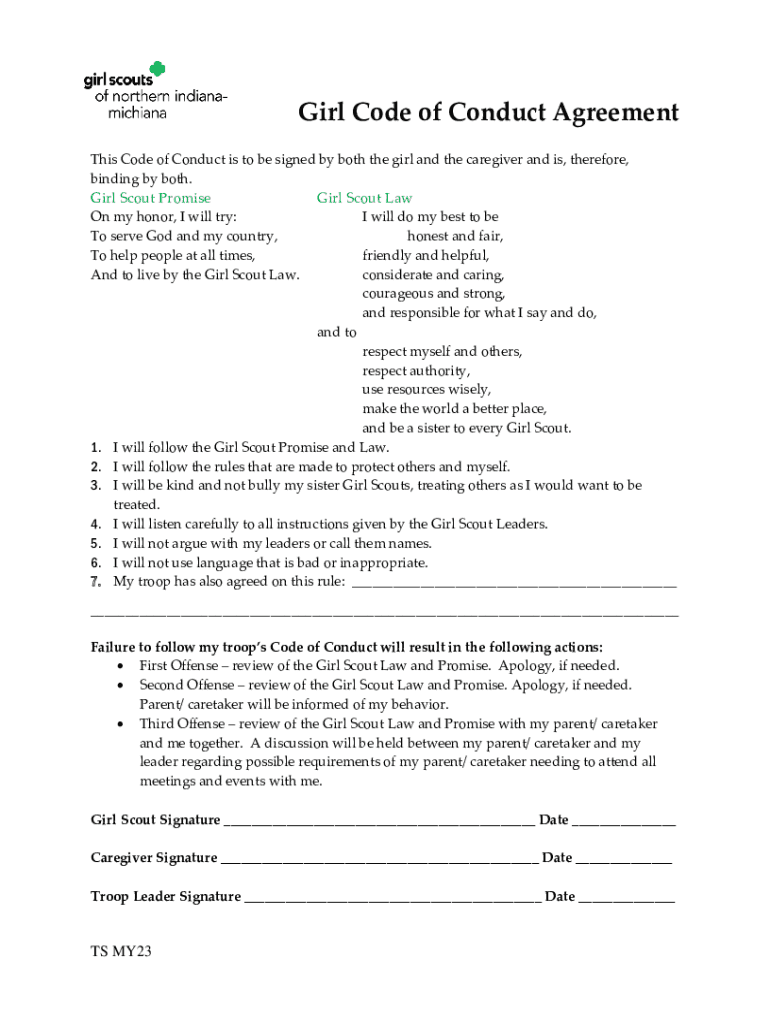 Fillable Online Girl Code of Conduct Agreement Fax Email Print - pdfFiller