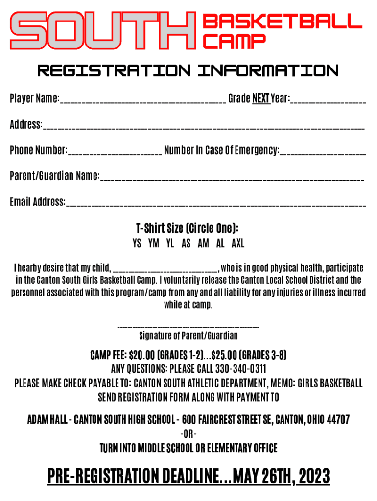 Fillable Online CANTON SOUTH GIRLS BASKETBALL CAMP FLYER Fax Email ...