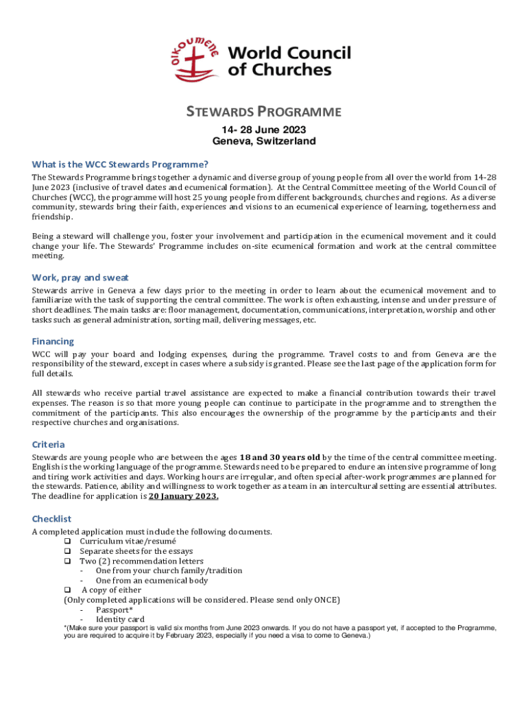 Fillable Online 2023 WCC Central Committee Steward Application Form Fax Email Print - pdfFiller
