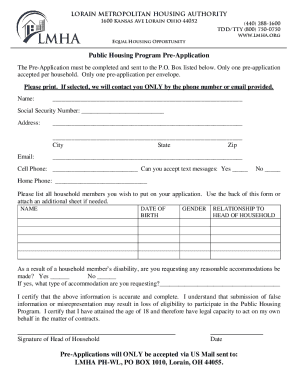 Fillable Online Public Housing Program Pre-Application Fax Email Print ...