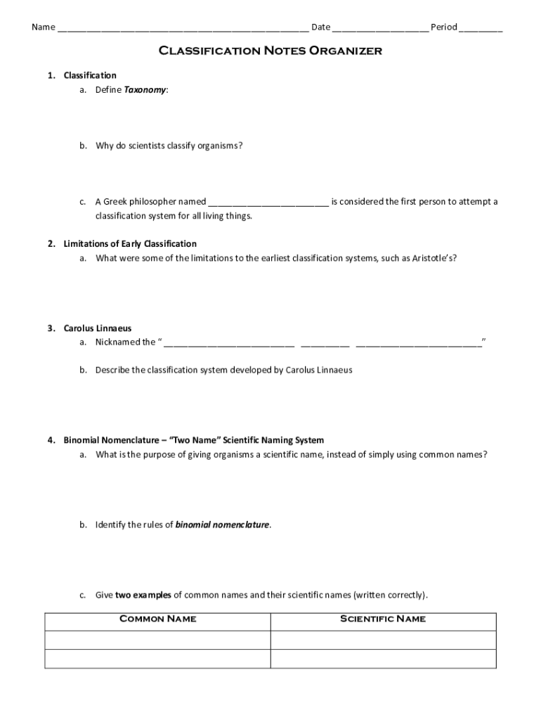 Fillable Online Classification Notes Organizer Fax Email Print - pdfFiller