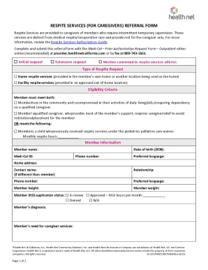 Fillable Online RESPITE SERVICES (FOR CAREGIVERS) REFERRAL FORM ...