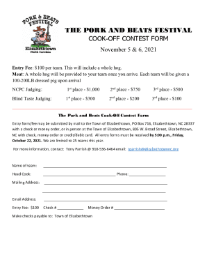 Fillable Online Fillable Online The Pork and Beats Cook-Off Contest ...