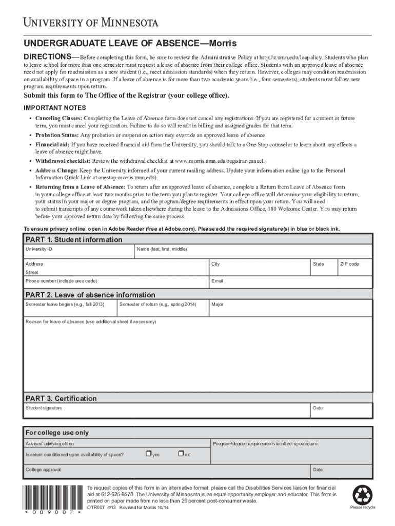 Fillable Online LoA form 2 - UMN Onestop - University of Minnesota Fax ...