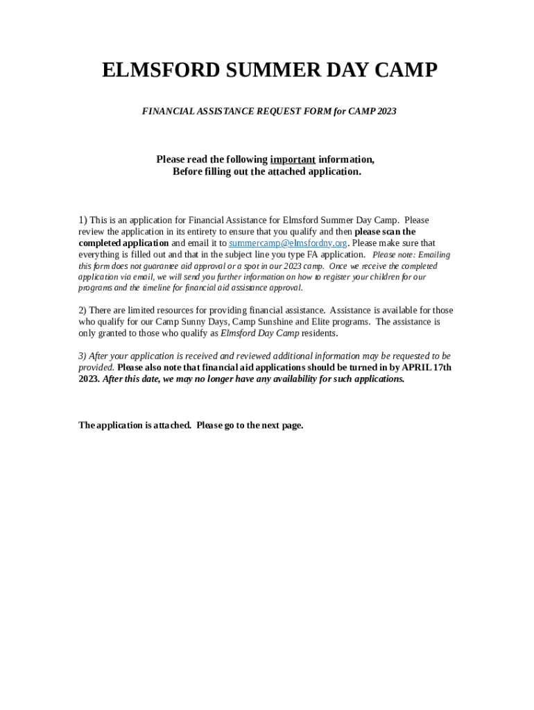 Fillable Online FINANCIAL ASSISTANCE REQUEST FORM for CAMP 2023 Fax Email Print - pdfFiller