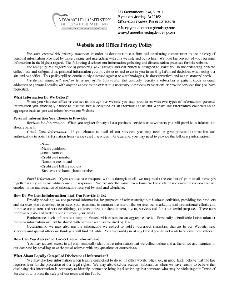 Fillable Online Website and Office Privacy Polic1.doc Fax Email Print ...