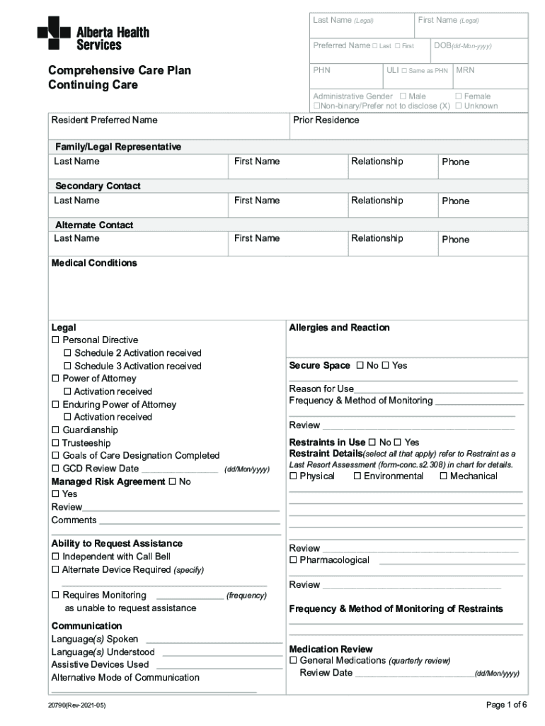 Fillable Online Comprehensive Care Plan Continuing Care Fax Email Print ...
